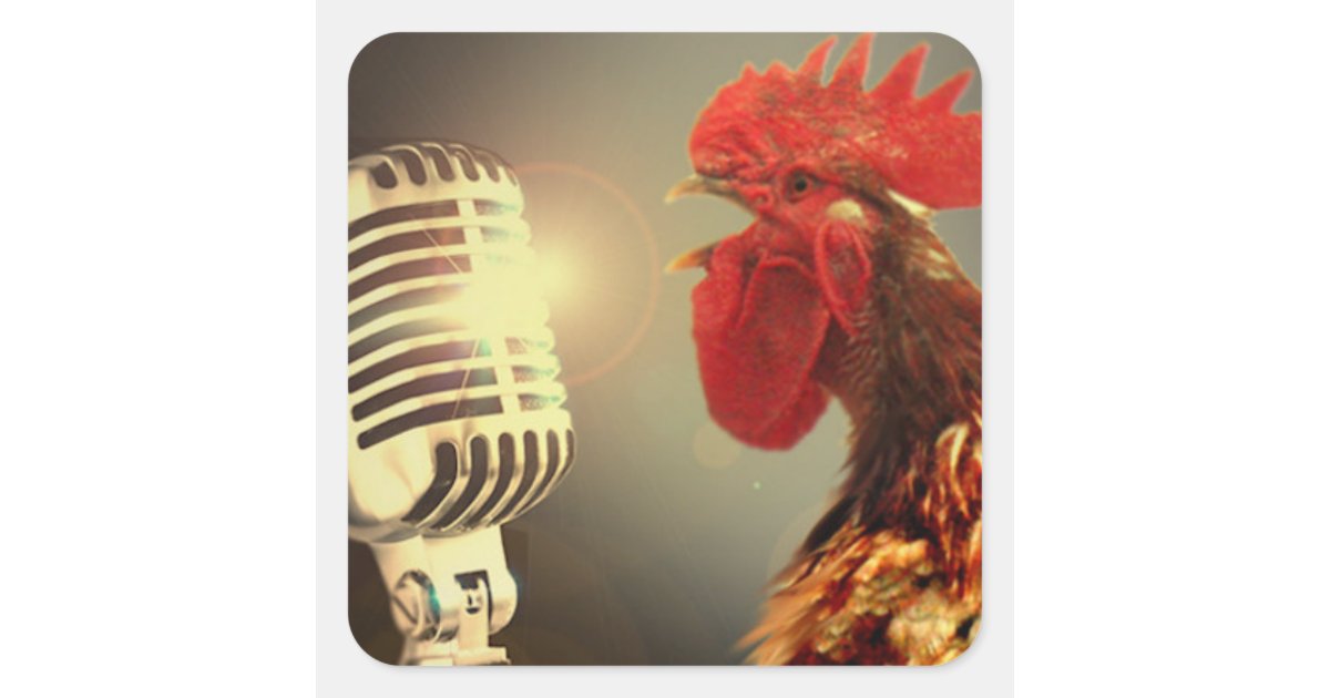 Chanticleer the Rooster with microphone Square Sticker | Zazzle