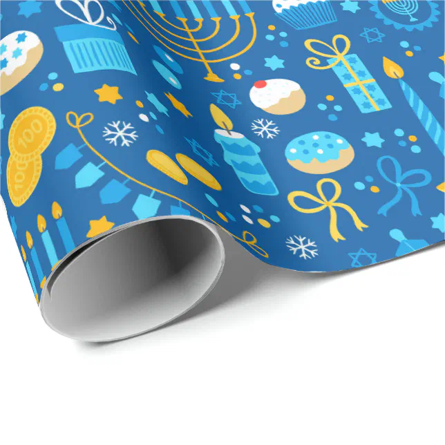 Chanukah Celebrating Gelt Jewish Stars Snowflakes Wrapping Paper | Zazzle
