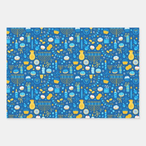 Chanukah Celebrating Gelt Jewish Stars Snowflakes Wrapping Paper Sheets ...