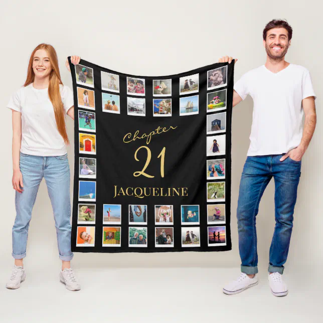 Chapter 21 Black Gold 21st Birthday Photo Fleece Blanket | Zazzle