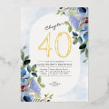 Chapter 40 Blue Floral 40th Birthday Gold Foil Invitation | Zazzle