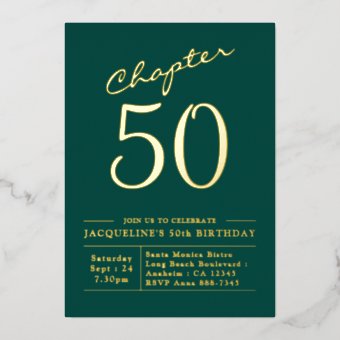 Chapter 50 50th Birthday Invitation Green Gold Foil Invitation | Zazzle