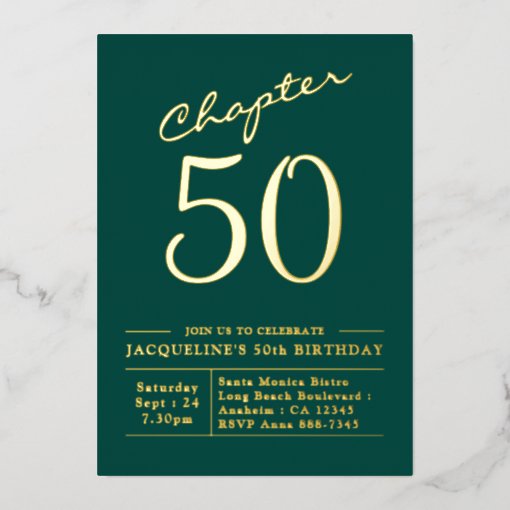 Chapter 50 50th Birthday Invitation Green Gold Foil Invitation | Zazzle