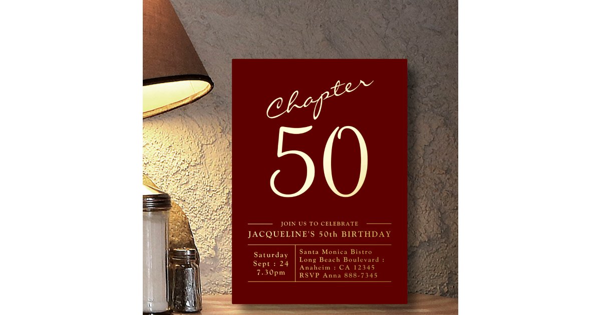 Chapter 50 50th Birthday Invitation Red Gold Foil Invitation | Zazzle