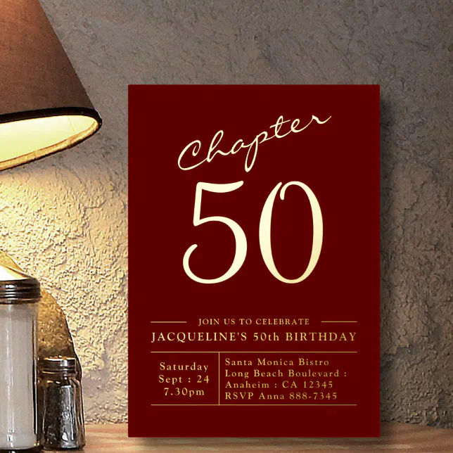 Chapter 50 50th Birthday Invitation Red Gold Foil Invitation | Zazzle
