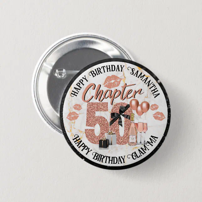 Chapter 50 Elegant Rose Gold 50th Birthday Button | Zazzle