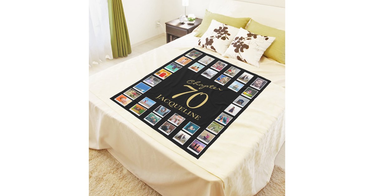 Chapter 70 Black Gold 70th Birthday Photo Fleece Blanket | Zazzle