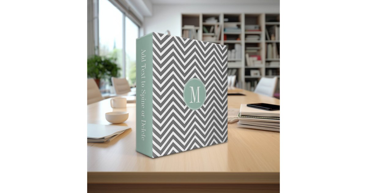 Charcoal and Mint Green Chevrons Custom Monogram Binder | Zazzle