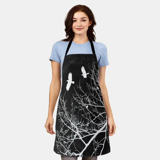 Charcoal Black Gothic Crows Trees Gothic Apron | Zazzle