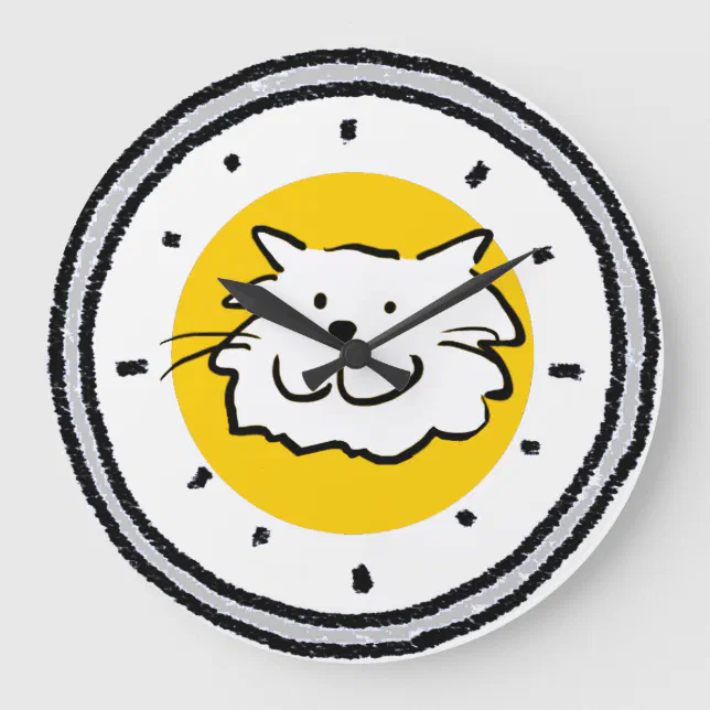 Charcoal Drawn Style Dial with Smiling Cat Large Clock | Zazzle
