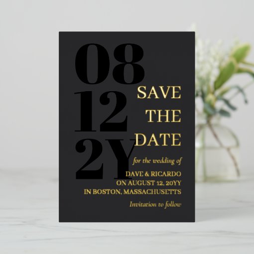 Charcoal & Gold Typography Wedding Save the Date Foil Invitation | Zazzle
