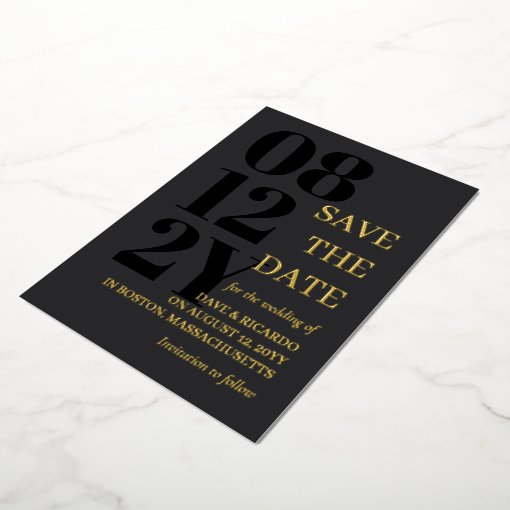 Charcoal & Gold Typography Wedding Save the Date Foil Invitation | Zazzle