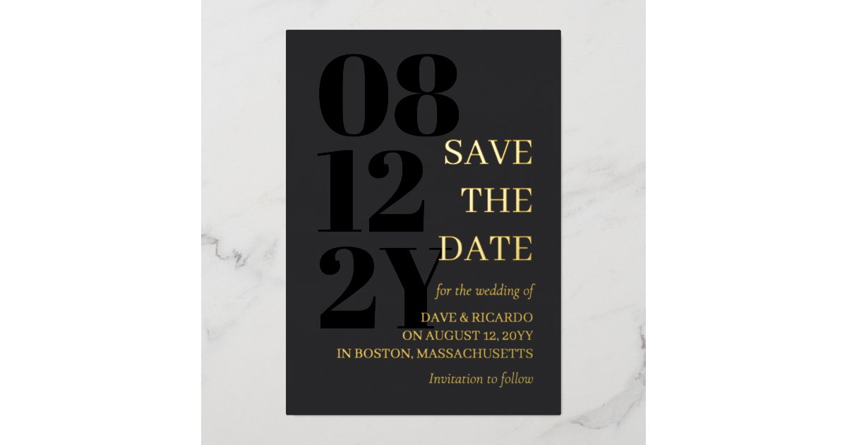Charcoal & Gold Typography Wedding Save the Date Foil Invitation | Zazzle