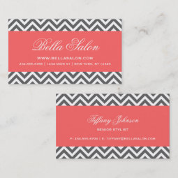 Charcoal Gray and Coral Modern Chevron Stripes Business Card | Zazzle