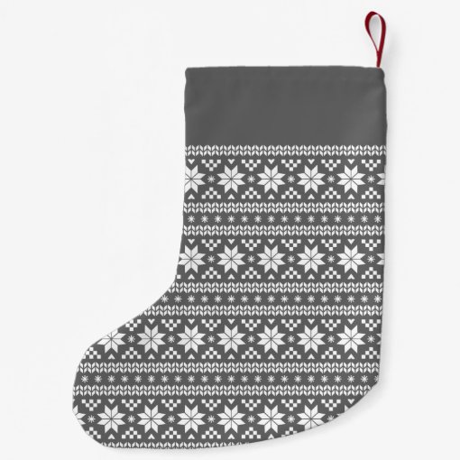 Charcoal Gray and White Fair Isle Monogram Small Christmas Stocking ...