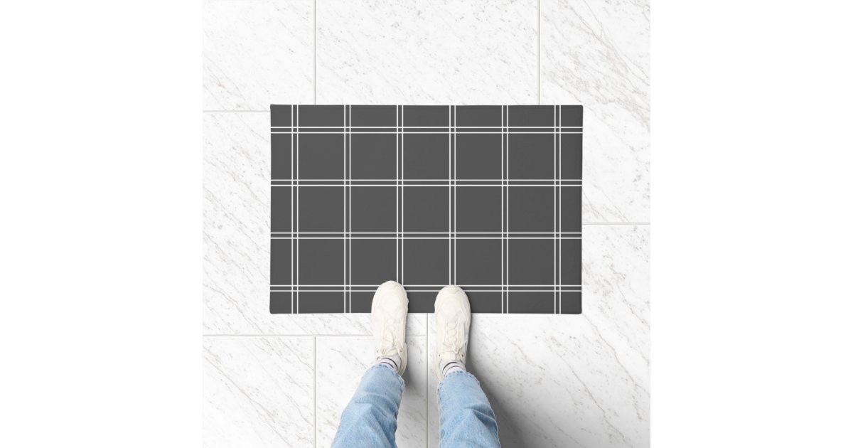 Charcoal Gray and White Windowpane Check Doormat | Zazzle