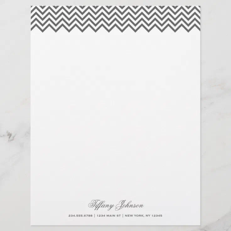 Charcoal Gray Modern Chevron Border Letterhead | Zazzle