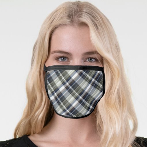 Charcoal Gray Navy Blue Madras Plaid Face Mask | Zazzle