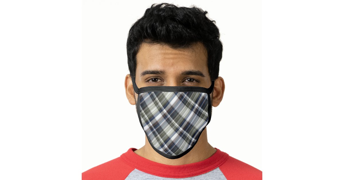 Charcoal Gray Navy Blue Madras Plaid Face Mask | Zazzle
