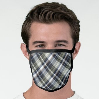Charcoal Gray Navy Blue Madras Plaid Face Mask | Zazzle