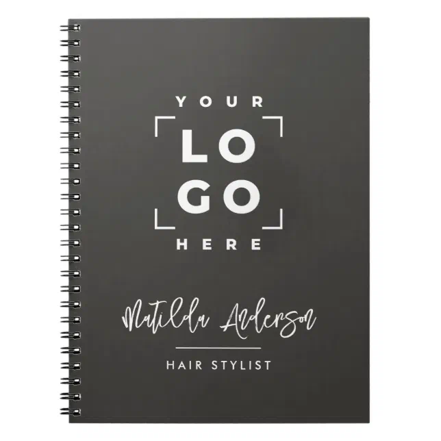 Charcoal grey elegant modern your logo black notebook | Zazzle