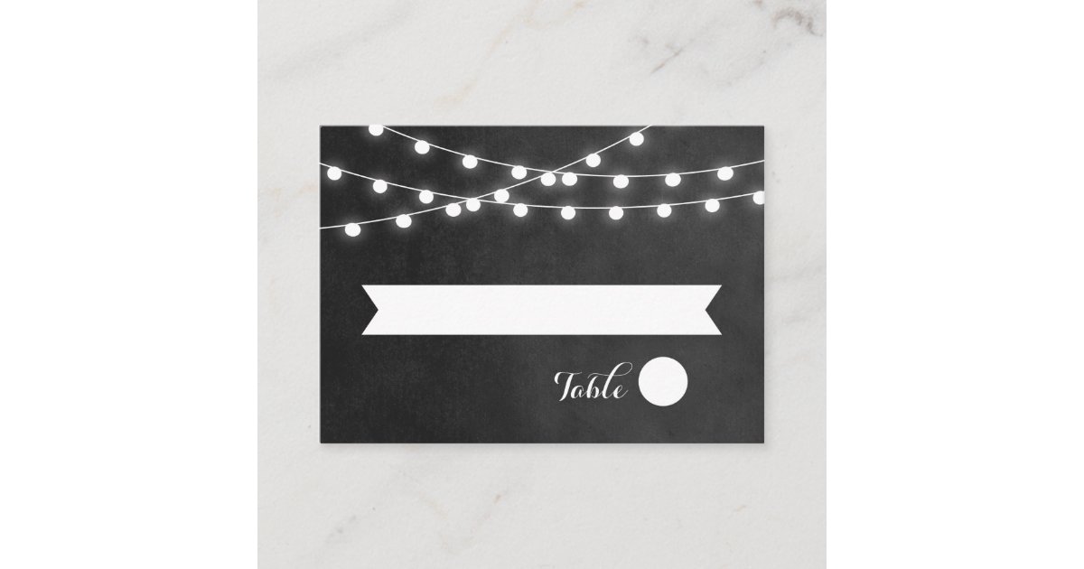 Charcoal String Lights Wedding Escort Cards | Zazzle