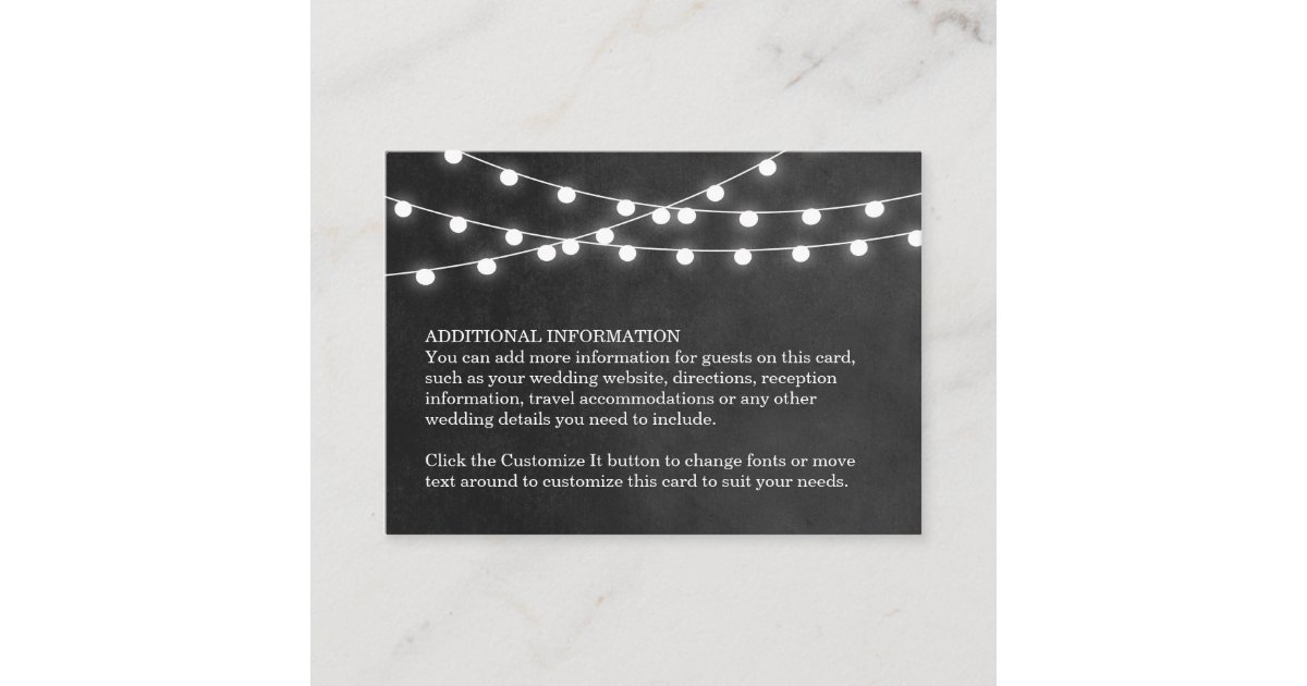 Charcoal String Lights Wedding Insert Card | Zazzle
