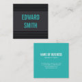 Charcoal & Turquoise with Black Stripes Square Business Card | Zazzle