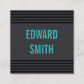 Charcoal & Turquoise with Black Stripes Square Business Card | Zazzle