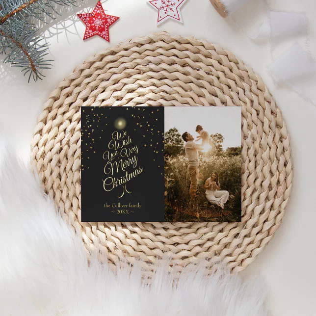 Charcoal Very Merry Christmas Tree Family Portrait Foil Holiday Card ...