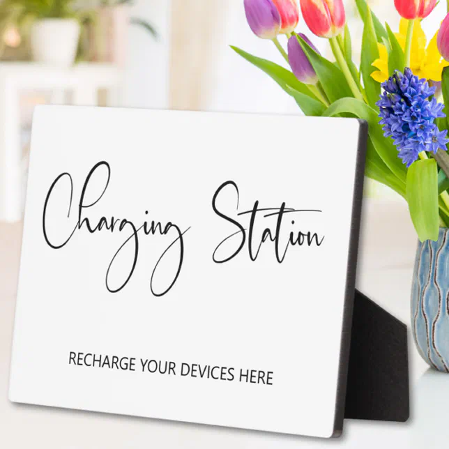 Charging station sign Tabletop Plaque with Easel | Zazzle