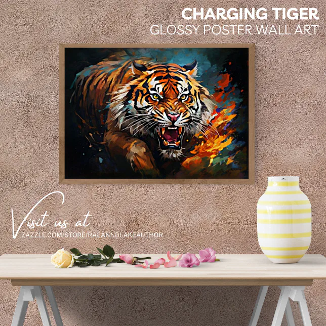 Charging Tiger Glossy Poster Wall Art | Zazzle