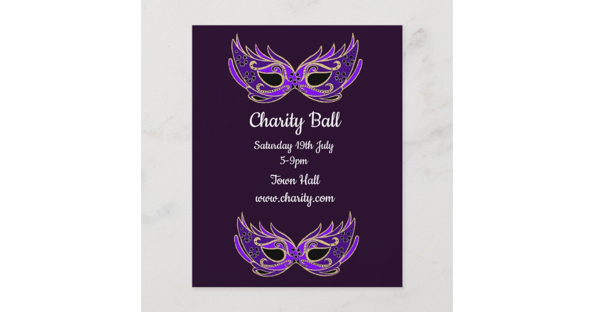 Charity ball masquerade mask party flyer | Zazzle