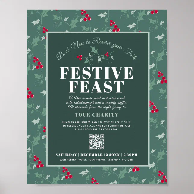 Charity Festive Feast green red Christmas event Poster | Zazzle