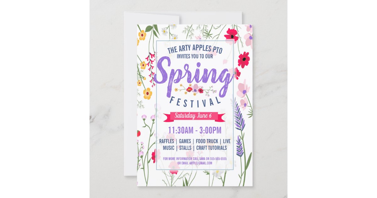 Charity fundraiser PTA PTO spring festival invite | Zazzle