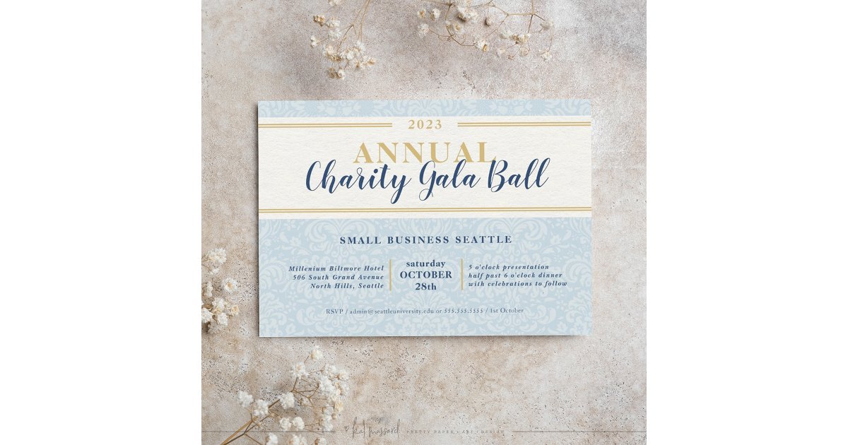 CHARITY GALA BALL elegant event navy blue gold Invitation | Zazzle