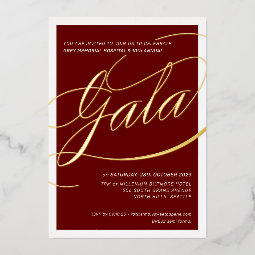 CHARITY GALA elegant calligraphy burgundy red gold Foil Invitation | Zazzle