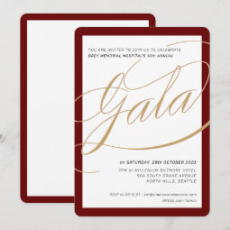 CHARITY GALA elegant formal calligraphy maroon Invitation | Zazzle