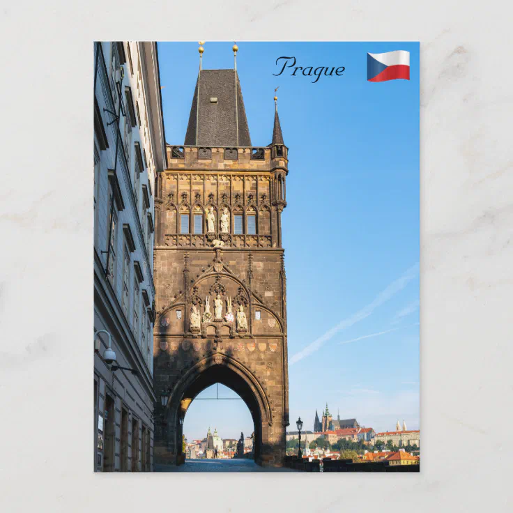 Charles bridge old tower & Prague castle Postcard | Zazzle