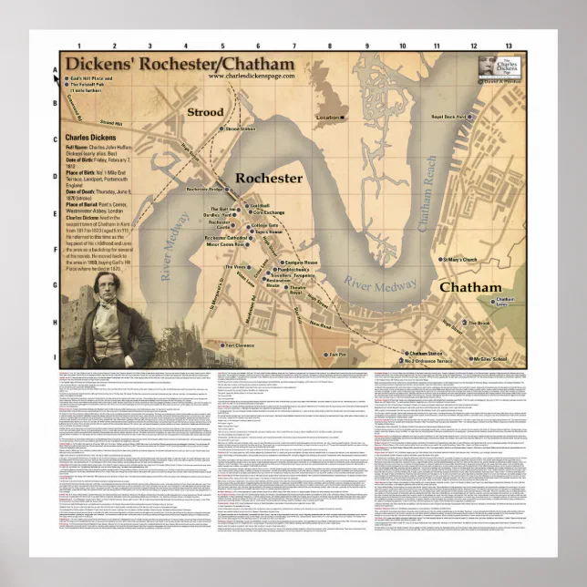 Charles Dickens Rochester/Chatham Map Poster | Zazzle