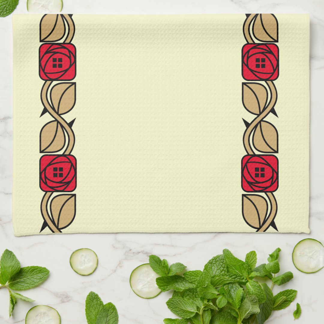 Charles Mackintosh Arts & Crafts Style Rose Frieze Kitchen Towel | Zazzle