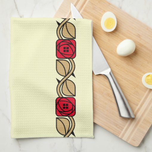 Charles Mackintosh Arts & Crafts Style Rose Frieze Kitchen Towel | Zazzle