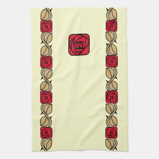 Charles Mackintosh Arts & Crafts Style Rose Frieze Kitchen Towel | Zazzle