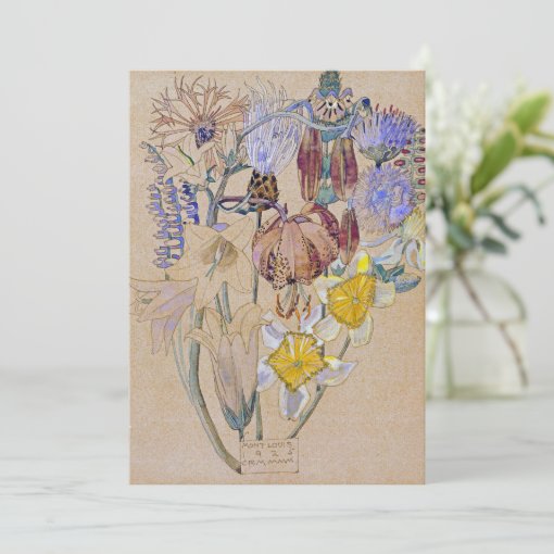 Charles Rennie Mackintosh - Mont Louis - Flower Holiday Card | Zazzle