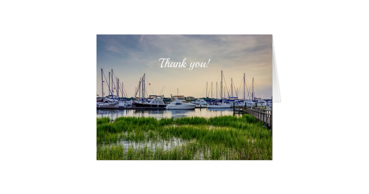Charleston Harbor Boats Sunset Thank you Card | Zazzle