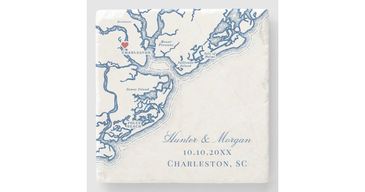 Charleston SC Map Elegant Navy Blue Wedding Favor Stone Coaster | Zazzle