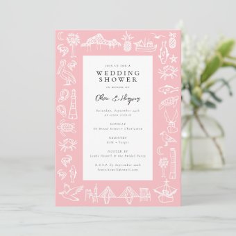 Charleston Toile Border in Pink Shower Invitation | Zazzle