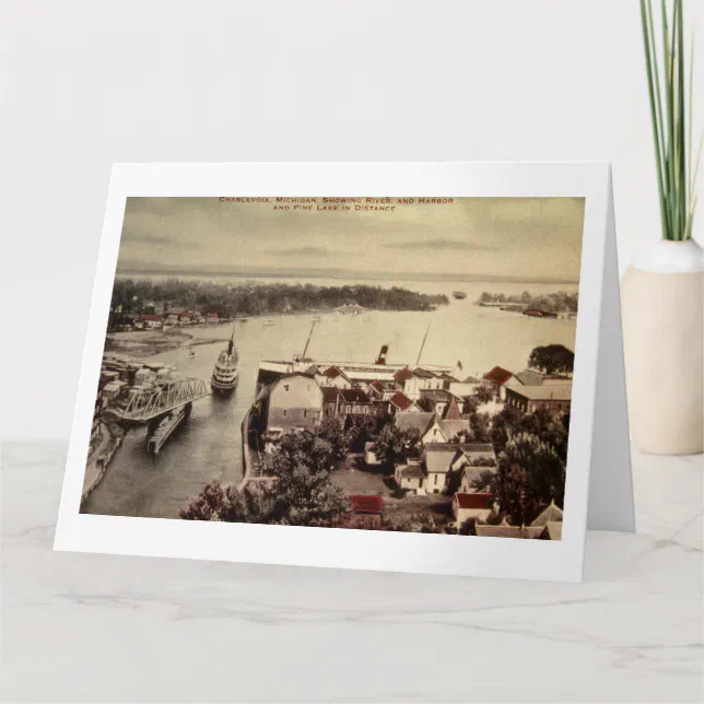 Charlevoix, Michigan, Showing River and Harbor Card | Zazzle