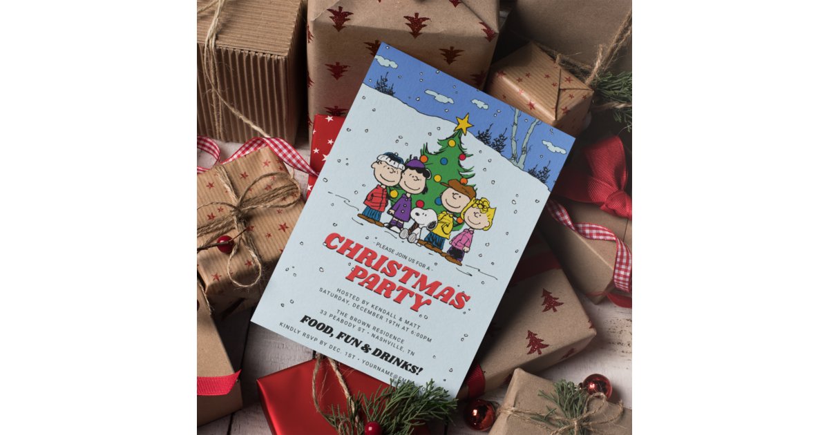 Charlie Brown and Friends Christmas Party Invitation | Zazzle
