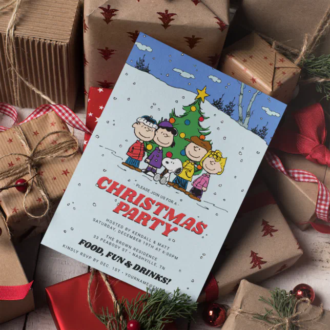 Charlie Brown and Friends Christmas Party Invitation | Zazzle